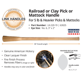 Mattock Handle, 36" American Hickory Wood Clear Lacquer Contractor ...