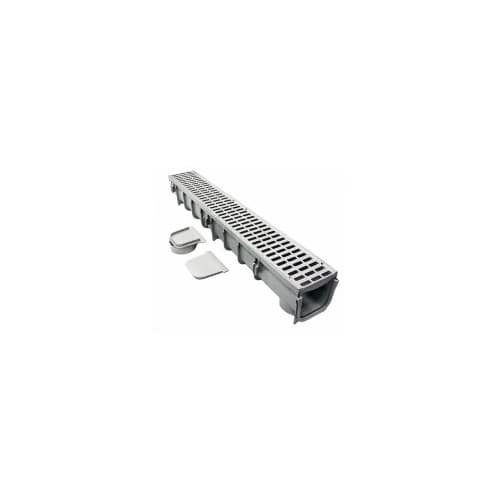 3' x 5" 1-Outlet Gray Pro Series Light Traffic Channel Drain Kit | NDS864 | Heritage Plus