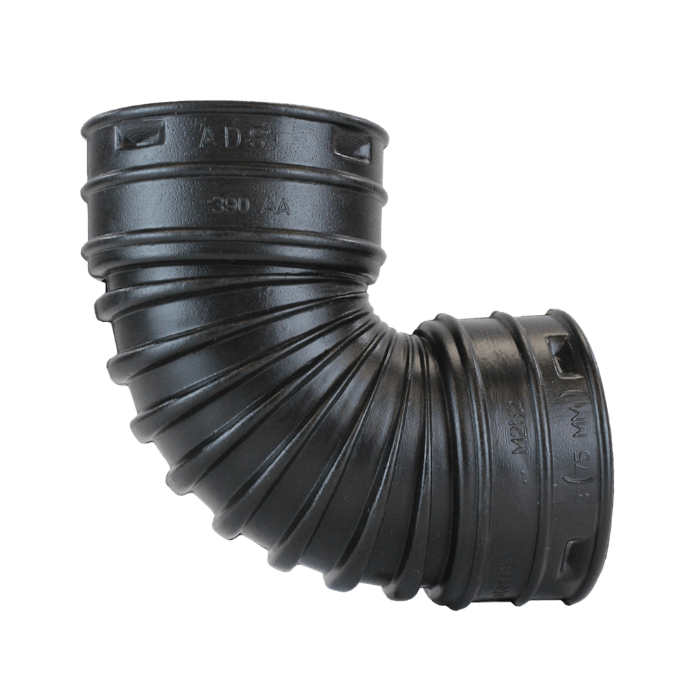 ADS Elbow, Snap Corrugated HDPE 90 Degrees Degrees Single Wall Black 3 ...